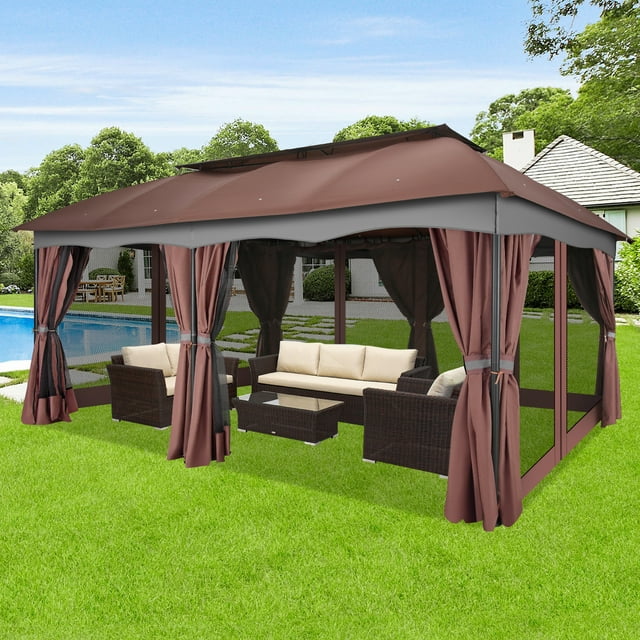HOTEEL Gazebo 12x20 Heavy Duty Patio Gazebo with Mosquito Netting Deck ...