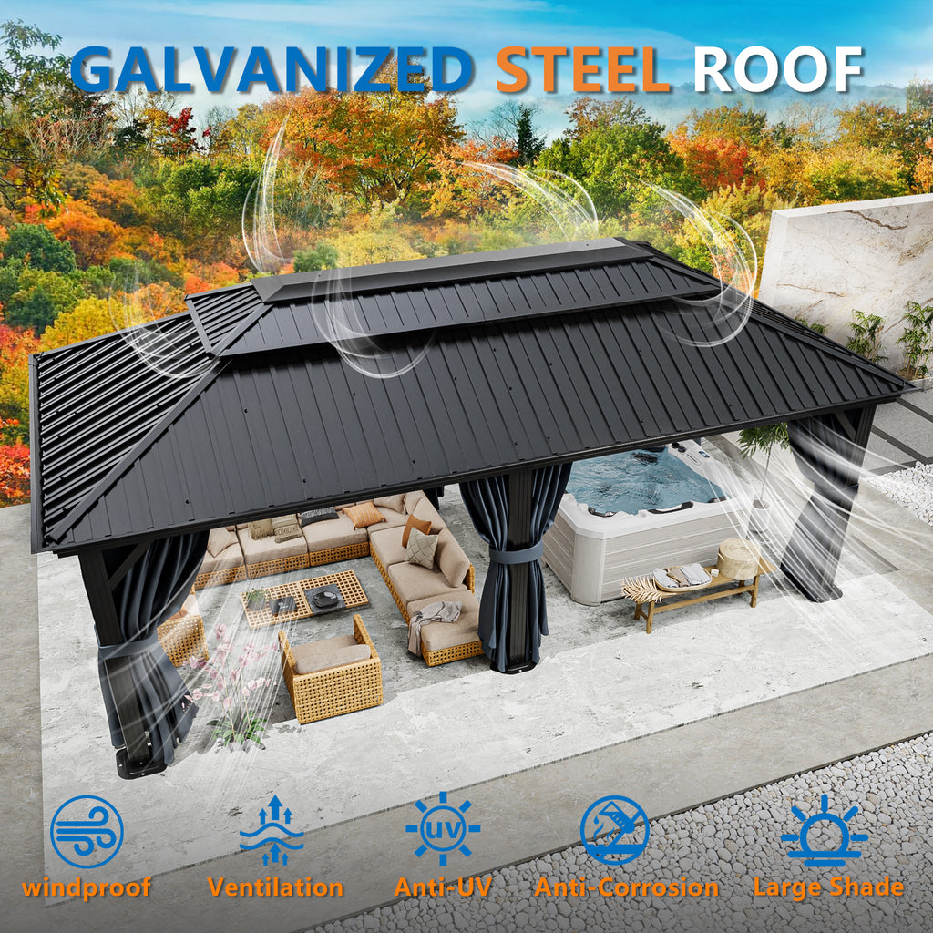 Hoteel 12x20ft Heavy Duty Hard Top Gazebo Galvanized Steel Double-laye ...