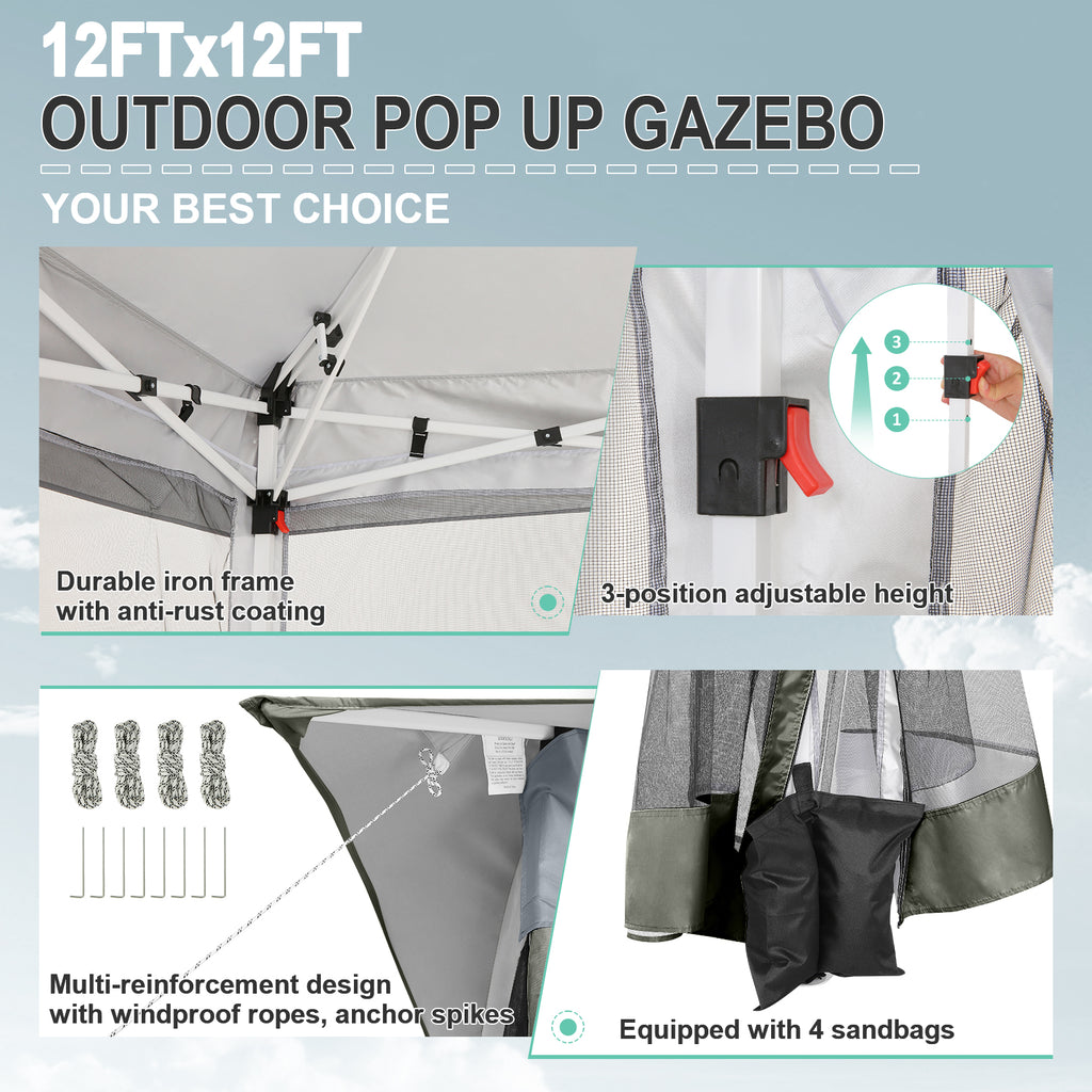 HOTEEL 12'x12' HOME Outdoor Pop-up Patio Gazebo with Expansion Bolts ...