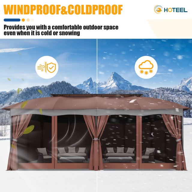 HOTEEL Gazebo 12x20 Heavy Duty Patio Gazebo with Mosquito Netting Deck ...