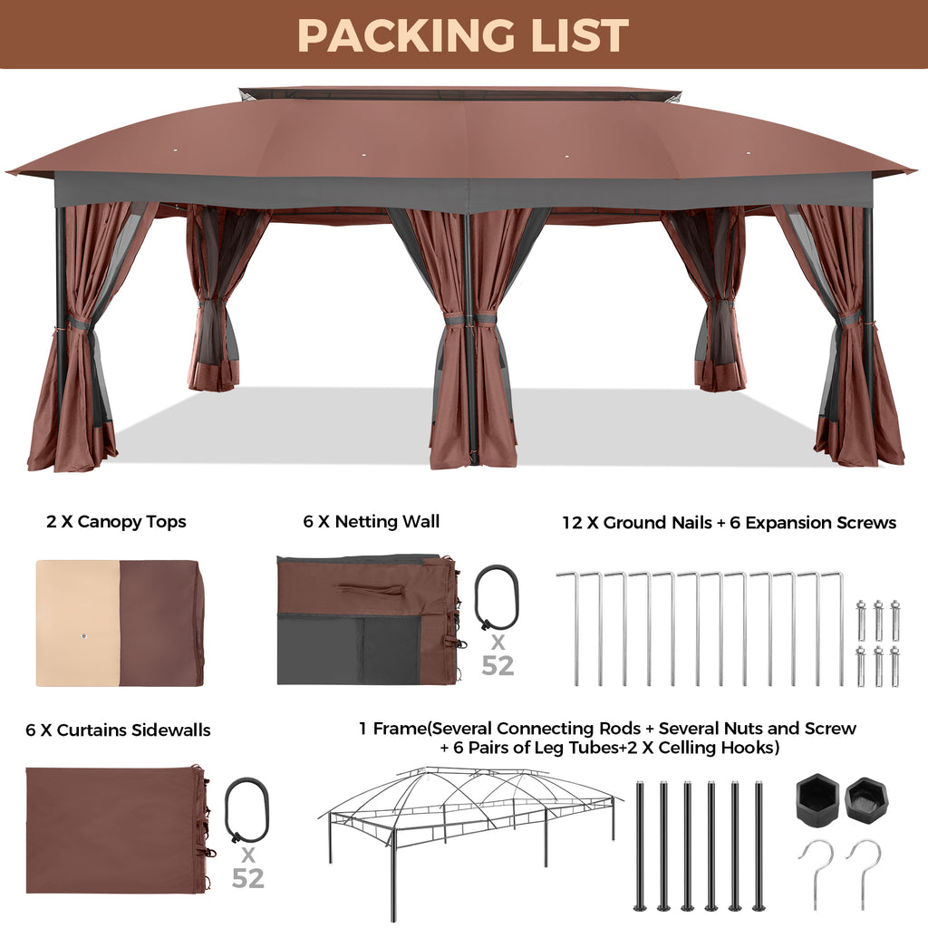 COBIZI Gazebo 12x20 Heavy Duty Patio Gazebo with Mosquito Netting Deck