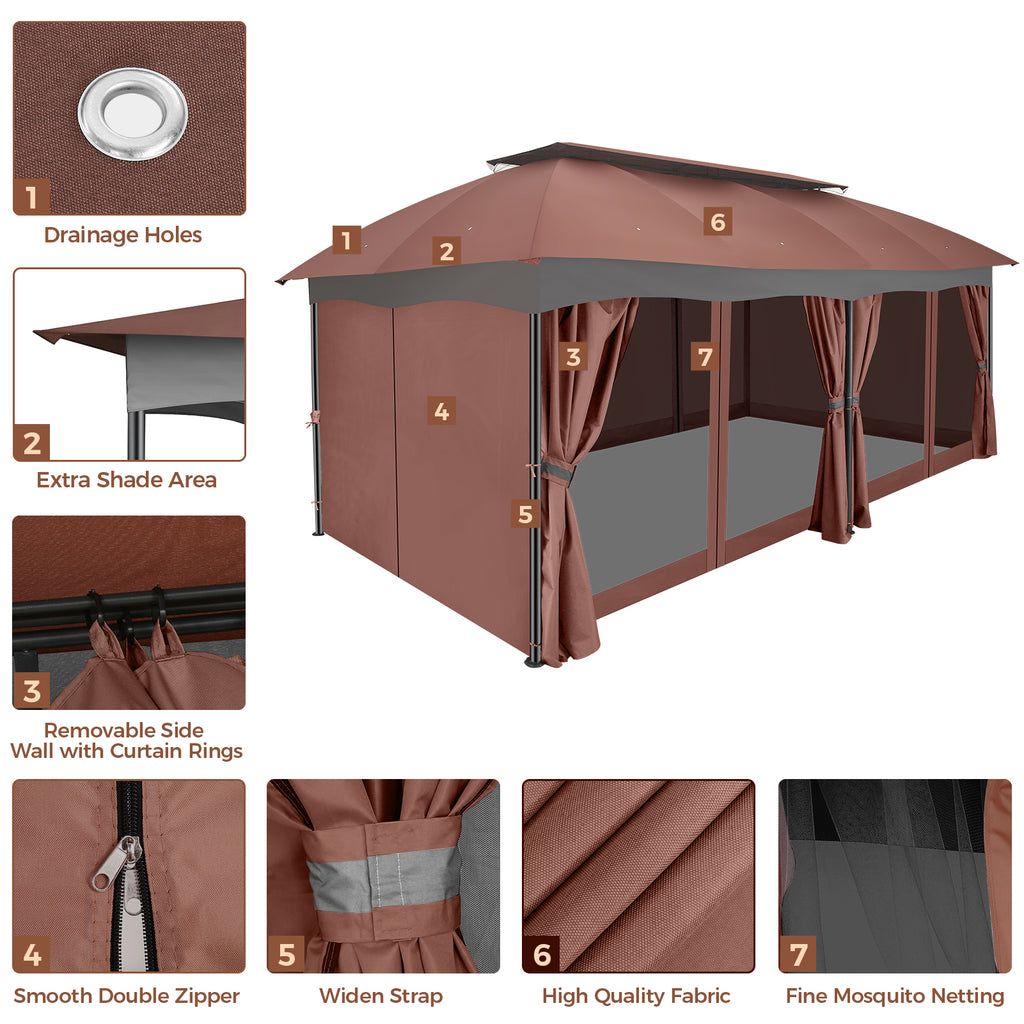 COBIZI Gazebo 12x20 Heavy Duty Patio Gazebo with Mosquito Netting Deck