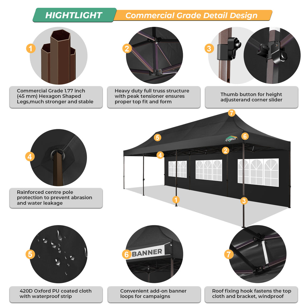 COBIZI Heavy Duty 10x30 Commercial Tent, Pop up Canopy for Parties, We