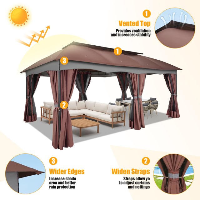 HOTEEL Gazebo 12x20 Heavy Duty Patio Gazebo with Mosquito Netting Deck ...