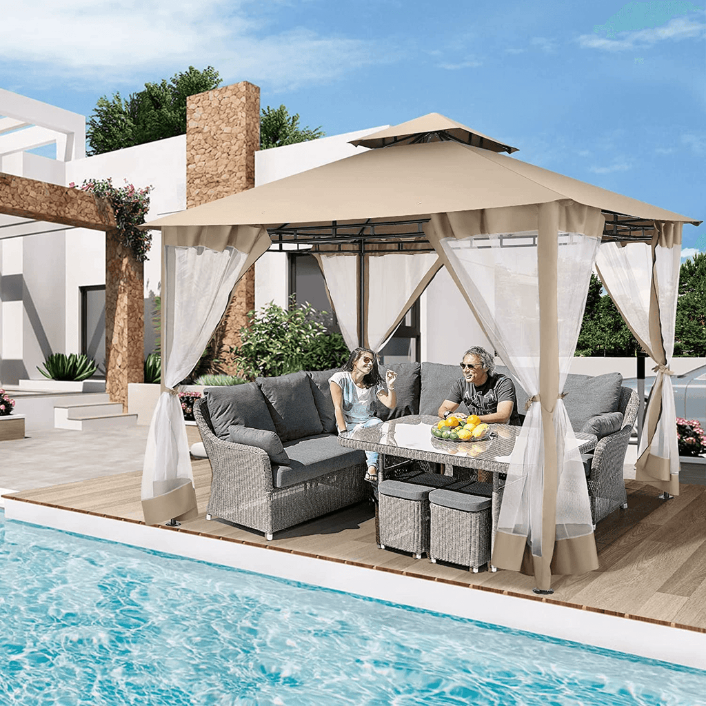 COBIZI Gazebo 10x10 Double Rooftops with Mosquito Netting Waterproof S