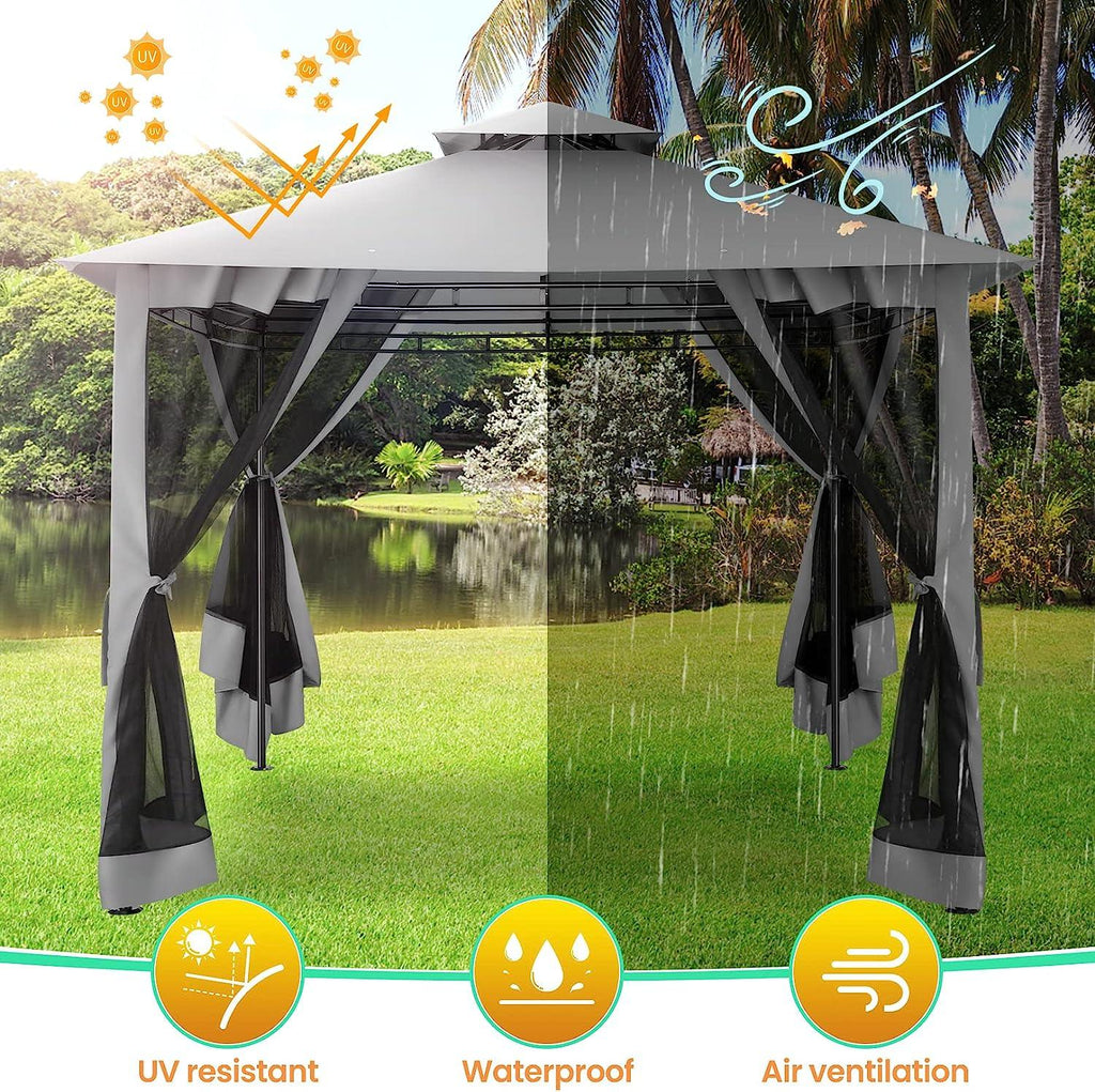 COBIZI Gazebo 10x10 Double Rooftops with Mosquito Netting Waterproof S
