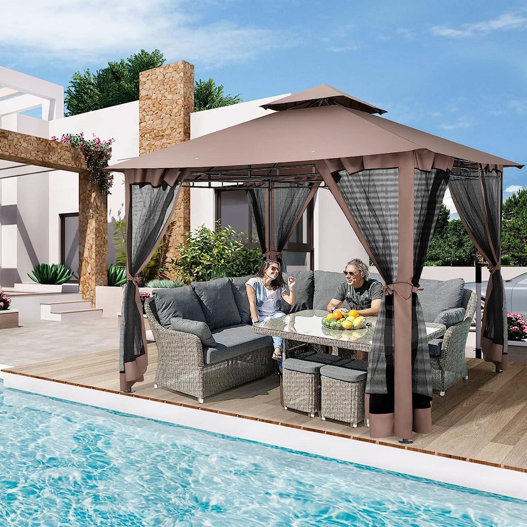 COBIZI Gazebo 10x10 Double Rooftops with Mosquito Netting Waterproof S