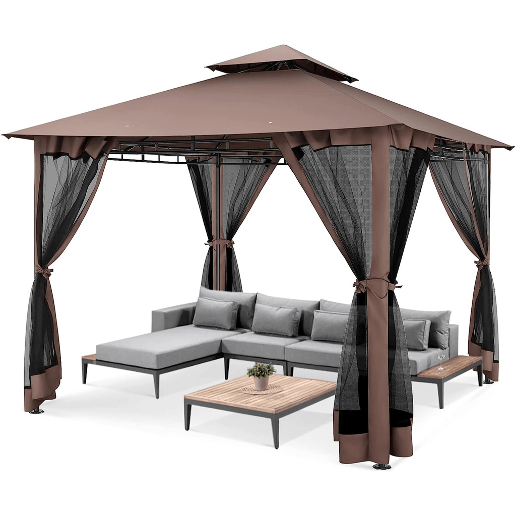 COBIZI Gazebo 10x10 Double Rooftops with Mosquito Netting Waterproof S