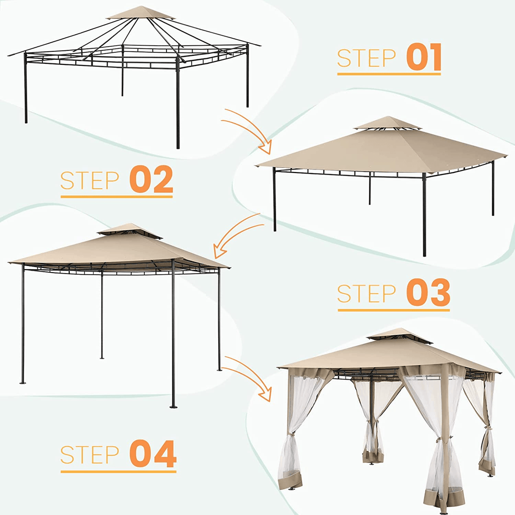 COBIZI Gazebo 10x10 Double Rooftops with Mosquito Netting Waterproof S