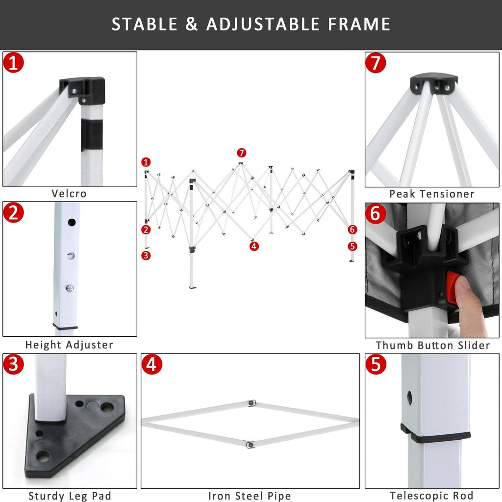 COBIZI Pop Up Canopy Shade Waterproof Tent 10'x10' With Sidewalls Vent