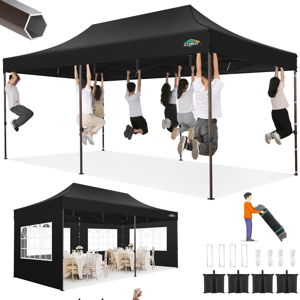 COBIZI 10x20 Heavy Duty Canopy with Sidewalls, Ez Pop up Canopies, Fol