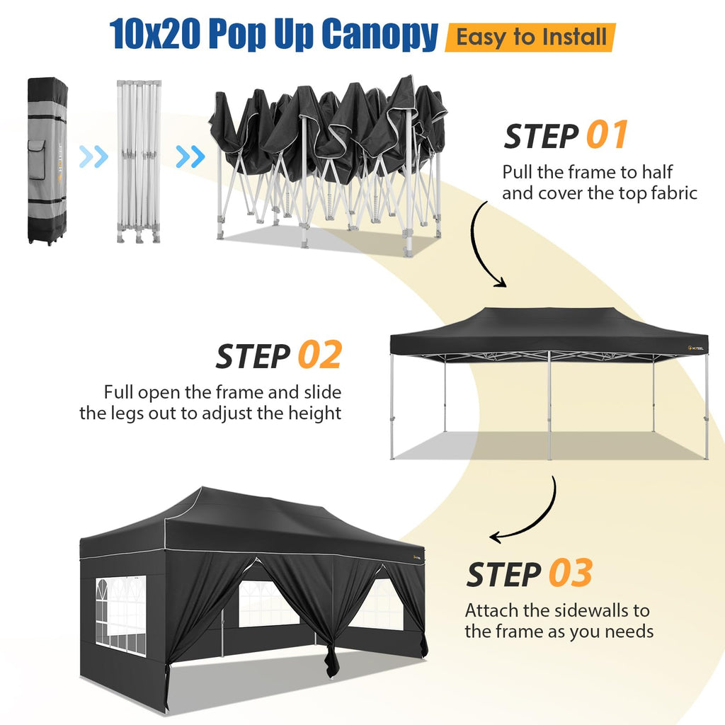 HOTEEL 10x20 Pop up Canopy with 6 Removable Sidewalls Heavy Duty Party ...