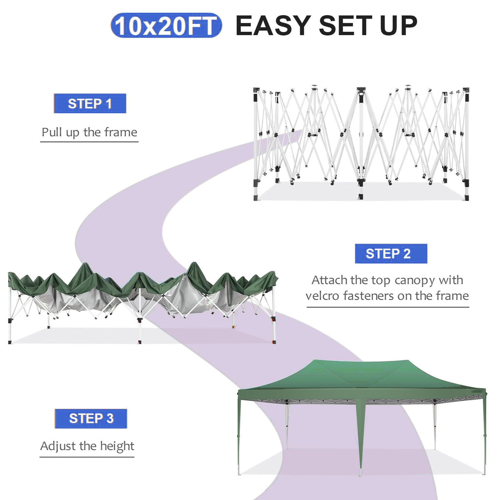 10'x20' Ez Pop Up Canopy Tent, YUEBO Commercial Instant Canopies with ...